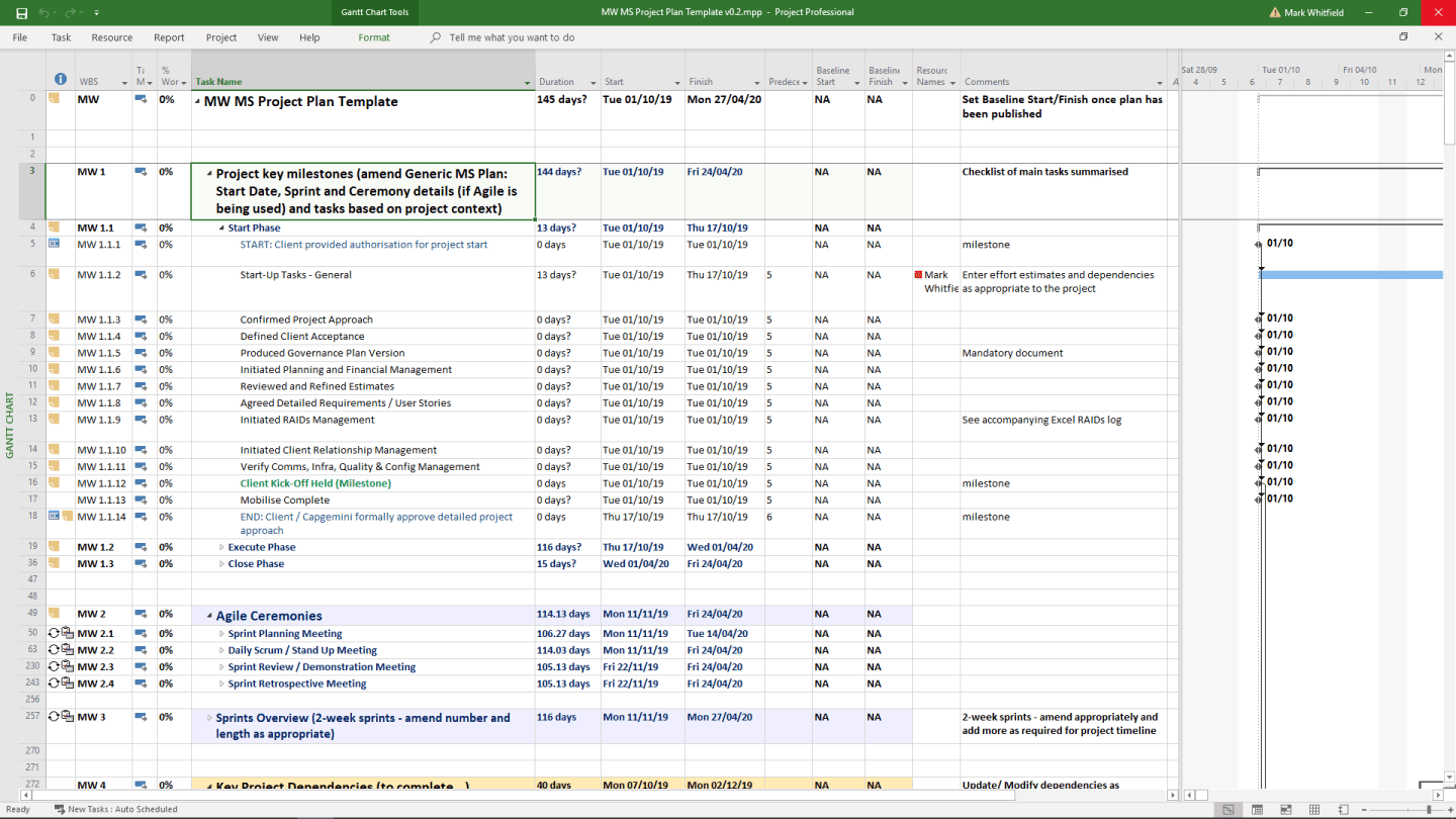 MPP Microsoft MS Project Plan for Agile Scrum & PRINCE2 Projects ...