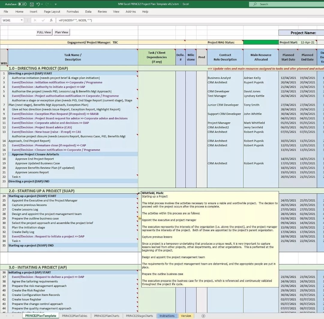 PRINCE2 inside Microsoft Excel Spreadsheet Template – Project Templates
