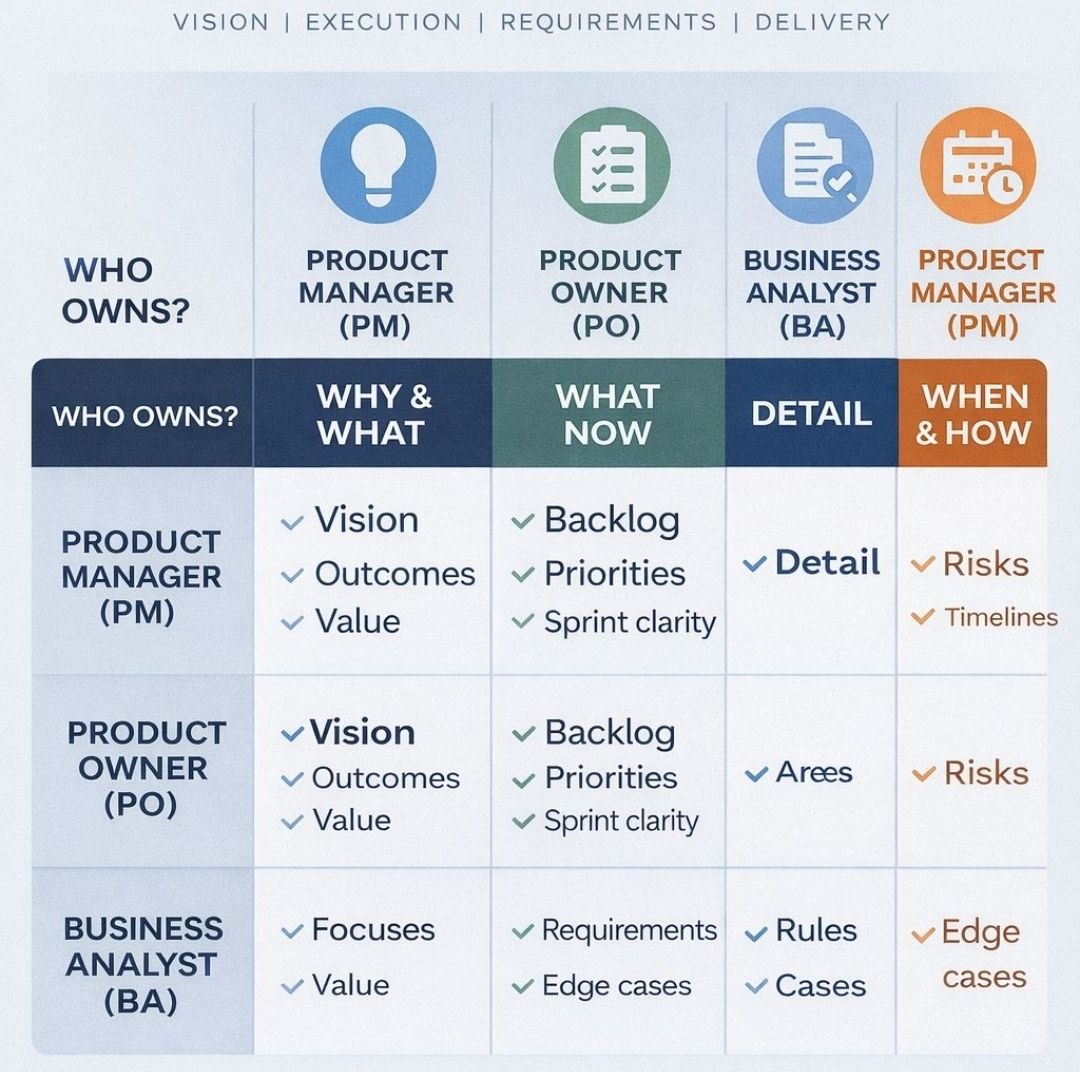 Product Manager vs Product Owner vs Business Analyst vs Project Manager ...